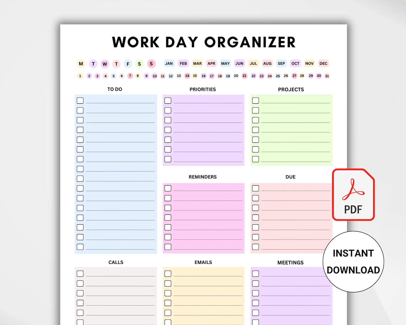 Work Day Schedule Template Printable. Daily Productivity Planner. Work ...