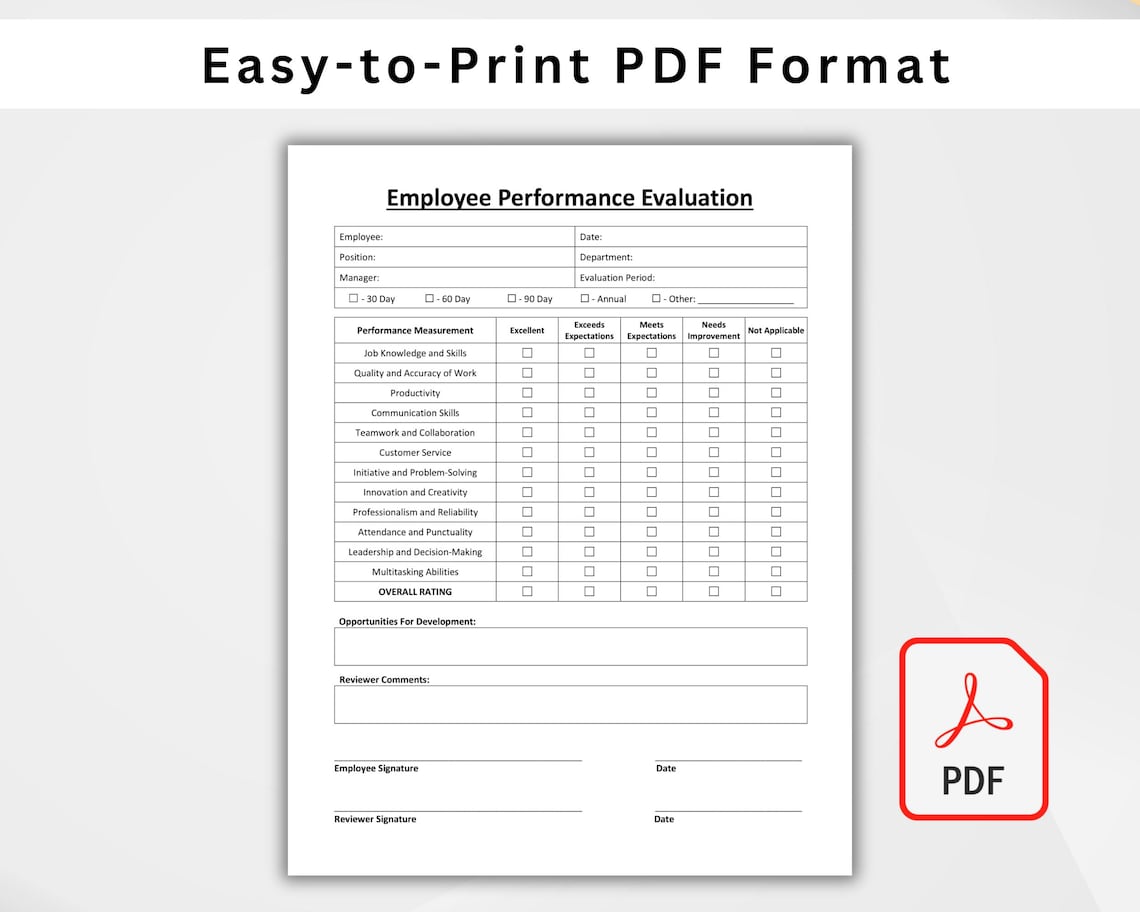 Editable Employee Performance Evaluation Template. Employee Performance ...