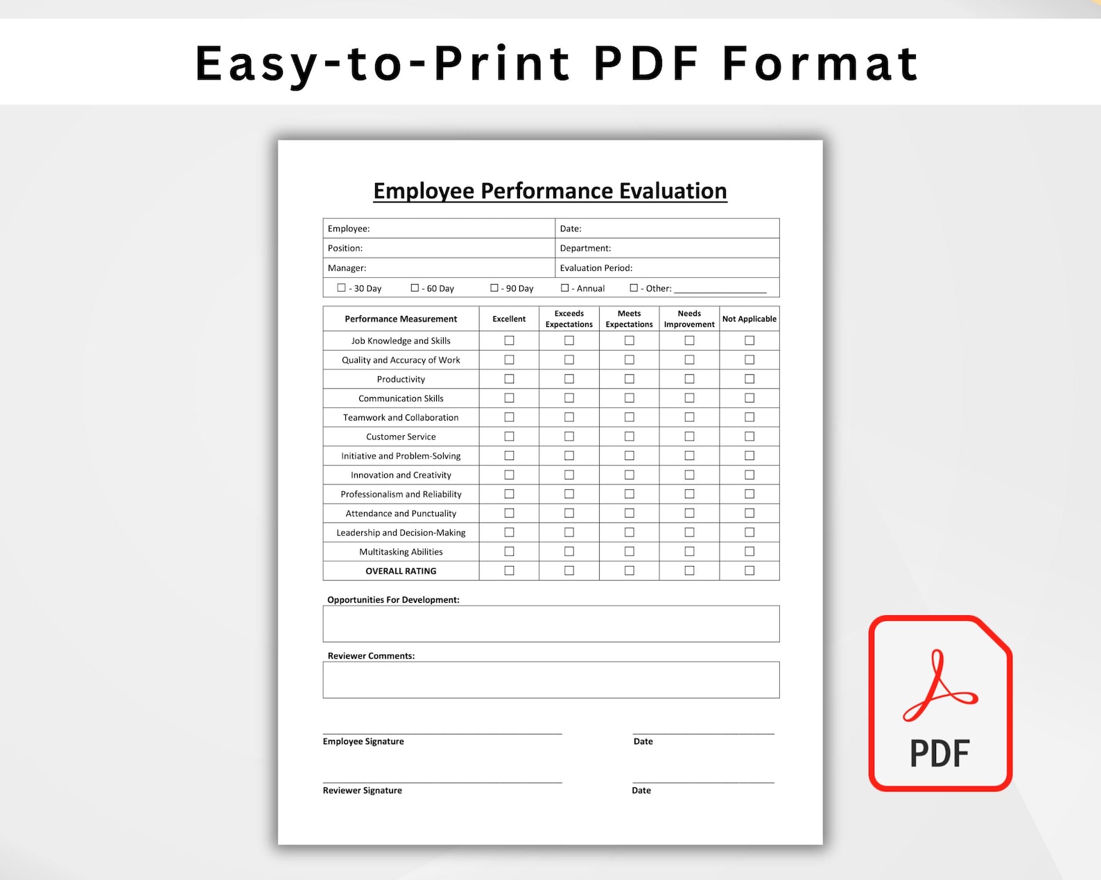 Editable Employee Performance Evaluation Template. Employee Performance ...