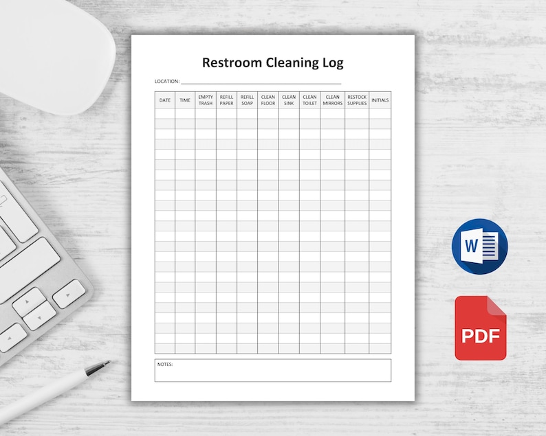EDITABLE Restroom Cleaning Log for Business. Bathroom Cleaning Log ...