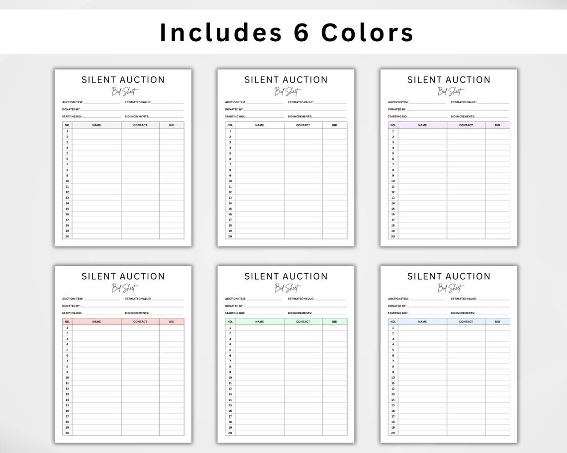 Editable Silent Auction Bid Sheet. Silent Auction Sign up Sheet. Silent ...