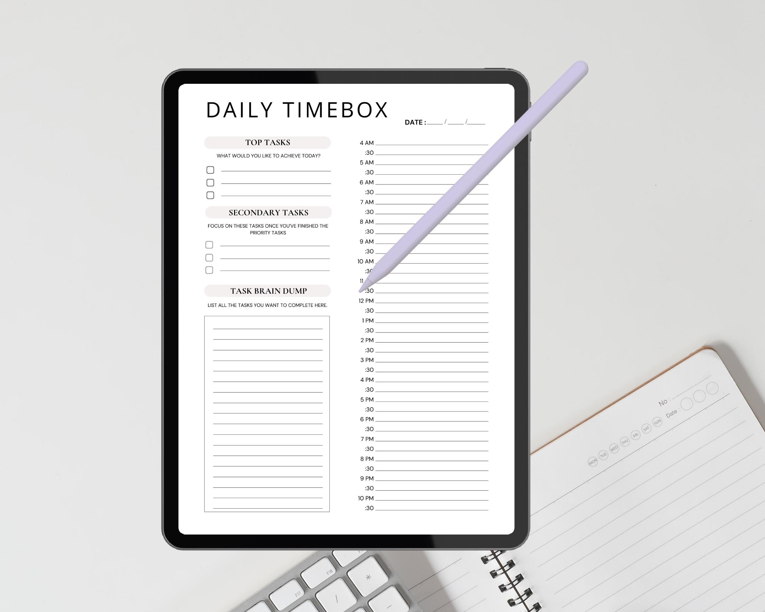 Daily Timebox Planner | Time Blocking Schedule | Productivity Printable ...