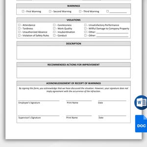 PRINTABLE Employee Warning Notice. Employee Write Up. Employee ...