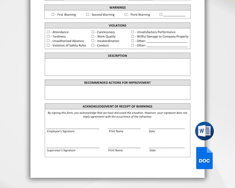 PRINTABLE Employee Warning Notice. Employee Write Up. Employee ...