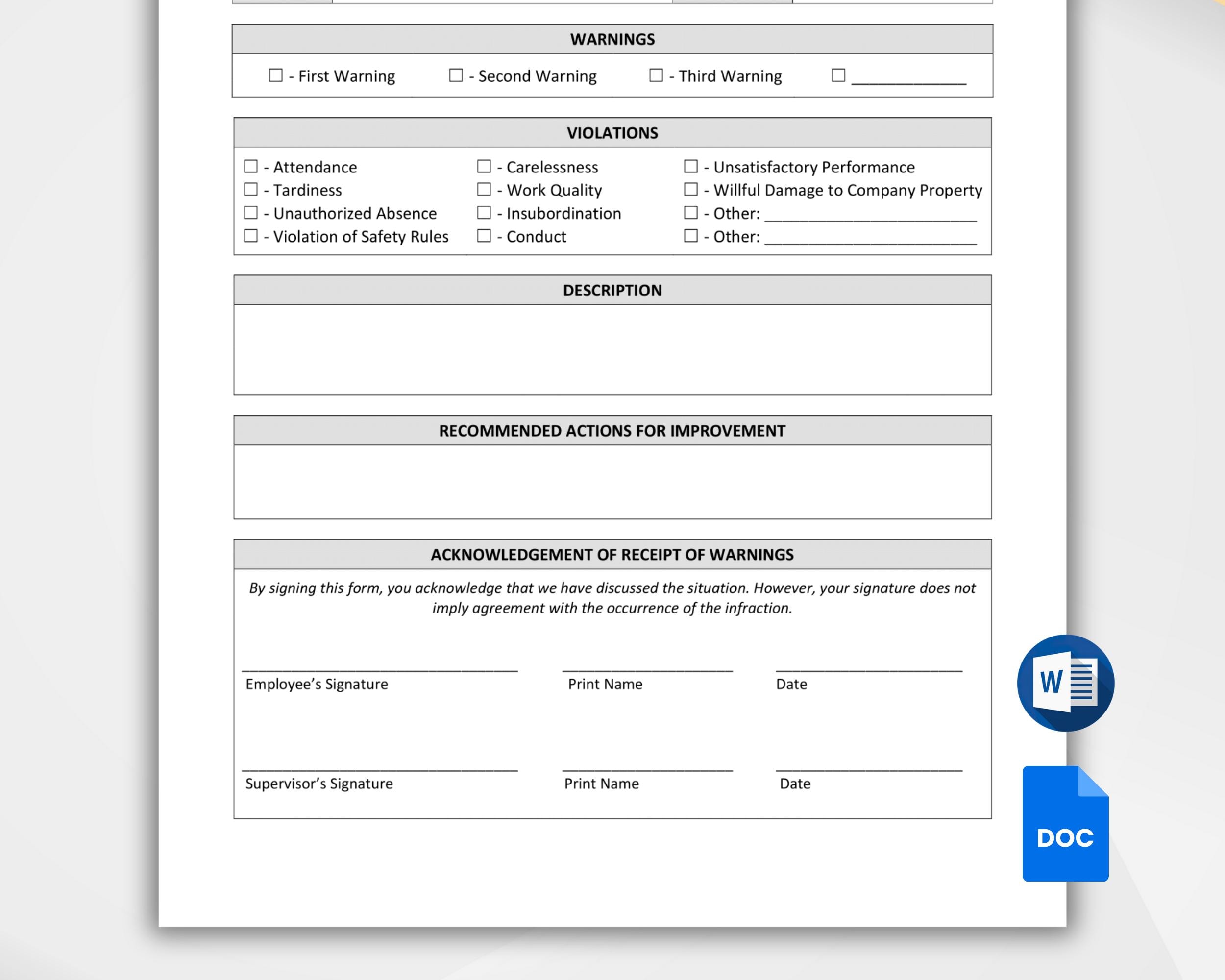 PRINTABLE Employee Warning Notice. Employee Write Up. Employee ...