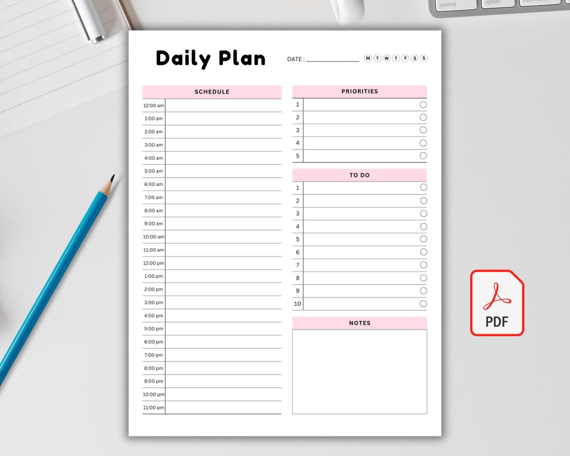 24 Hour Daily Planner Printable. Hourly Planner Undated. Time Blocking ...