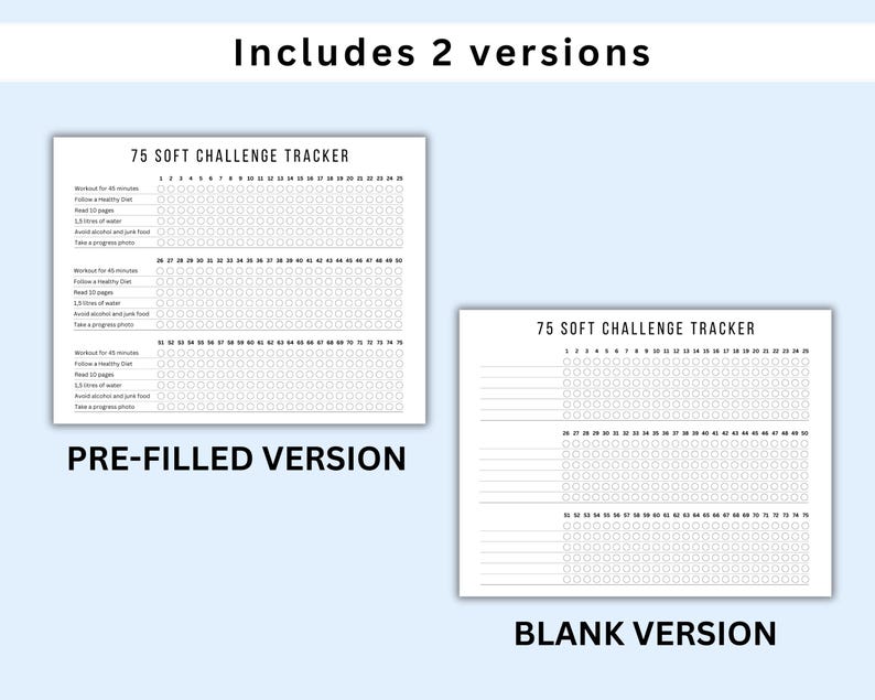 Editable 75 Soft Challenge Tracker Landscape | Daily 75 Soft Journal ...