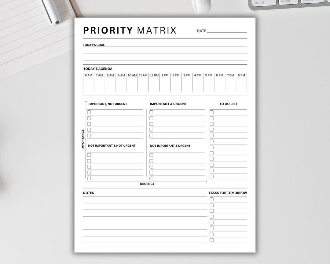 Task Priority Matrix Printable. Decision Matrix. Productivity Planner ...