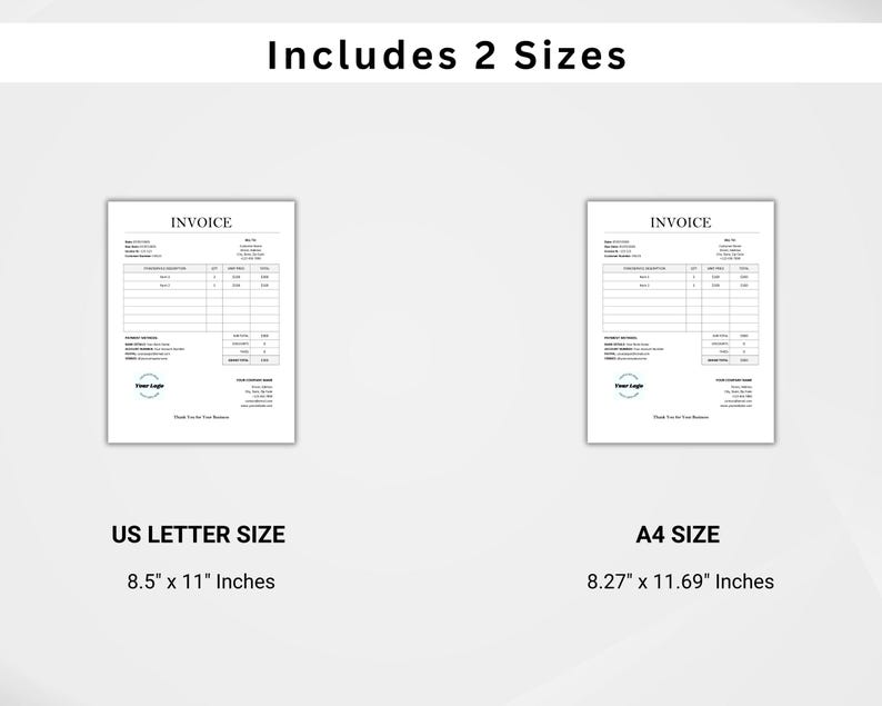 Editable Invoice Template. Printable Microsoft Word Invoice (A4 & US ...