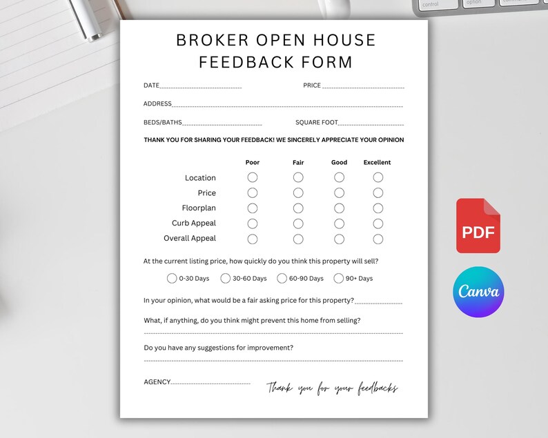 Editable Open House Feedback Form, Realtor Client & Agent Feedback ...