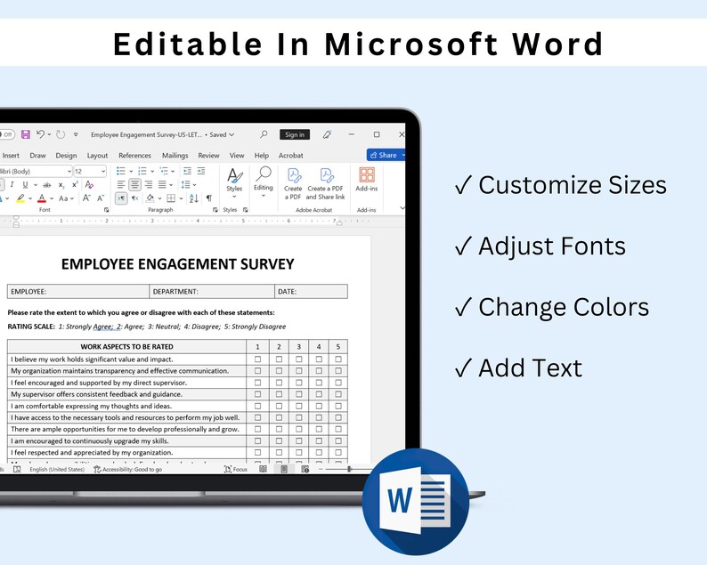 Printable Employee Engagement Survey Template | HR Survey Form ...