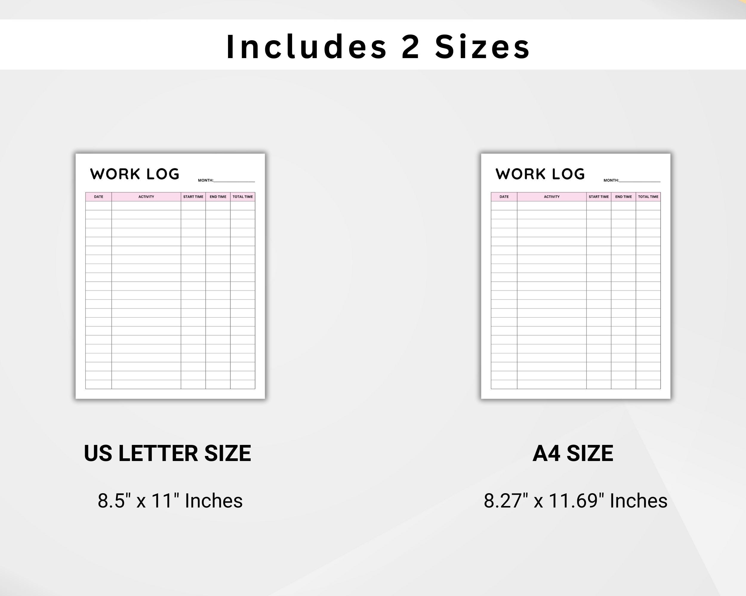 Daily Time Sheet Log, Work Log Printable PDF, Employee Work Hours Log ...