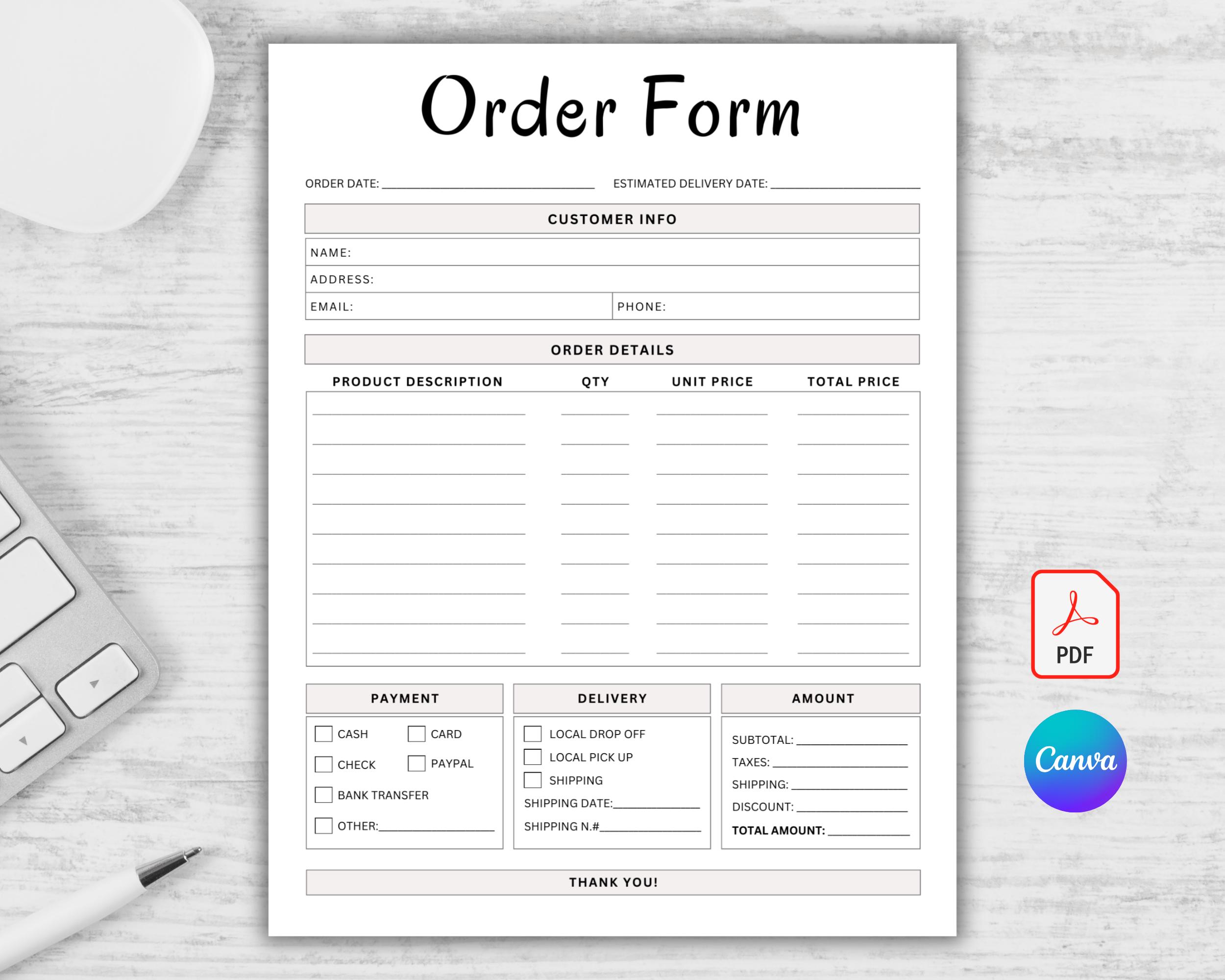 Editable Order Form. Small Business Order Forms. Crafters Order Form ...