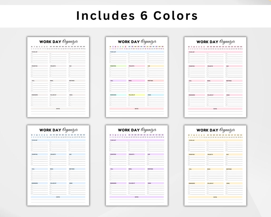 Printable Work Day Schedule Template. Daily Productivity Planner. Work ...