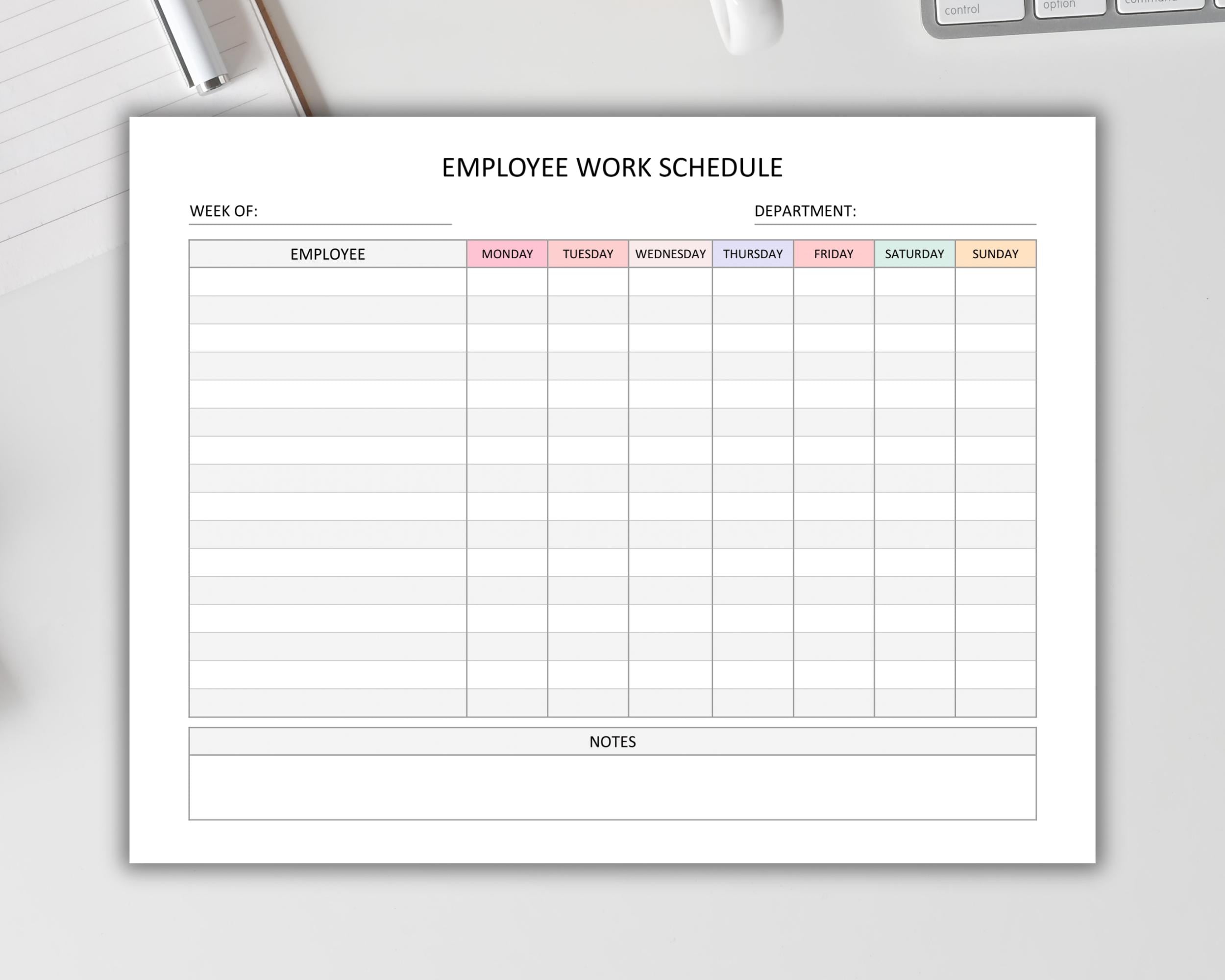 PRINTABLE Employee Work Schedule. Employee Time Sheet. Employee ...