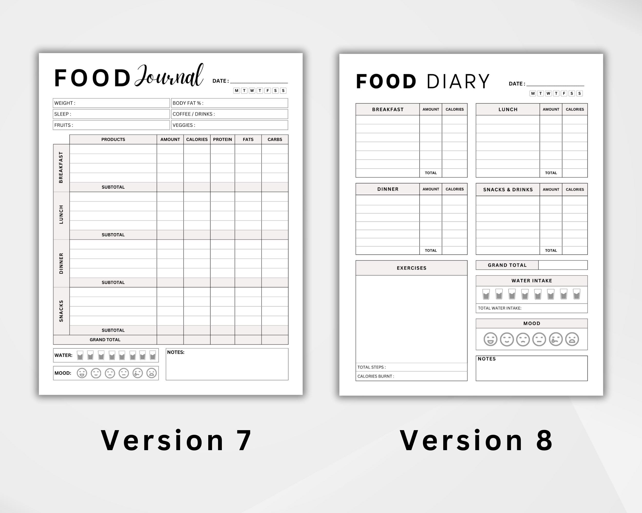 10 Food Journal. Food Diary. Daily Calorie Tracker. Calorie Counting ...