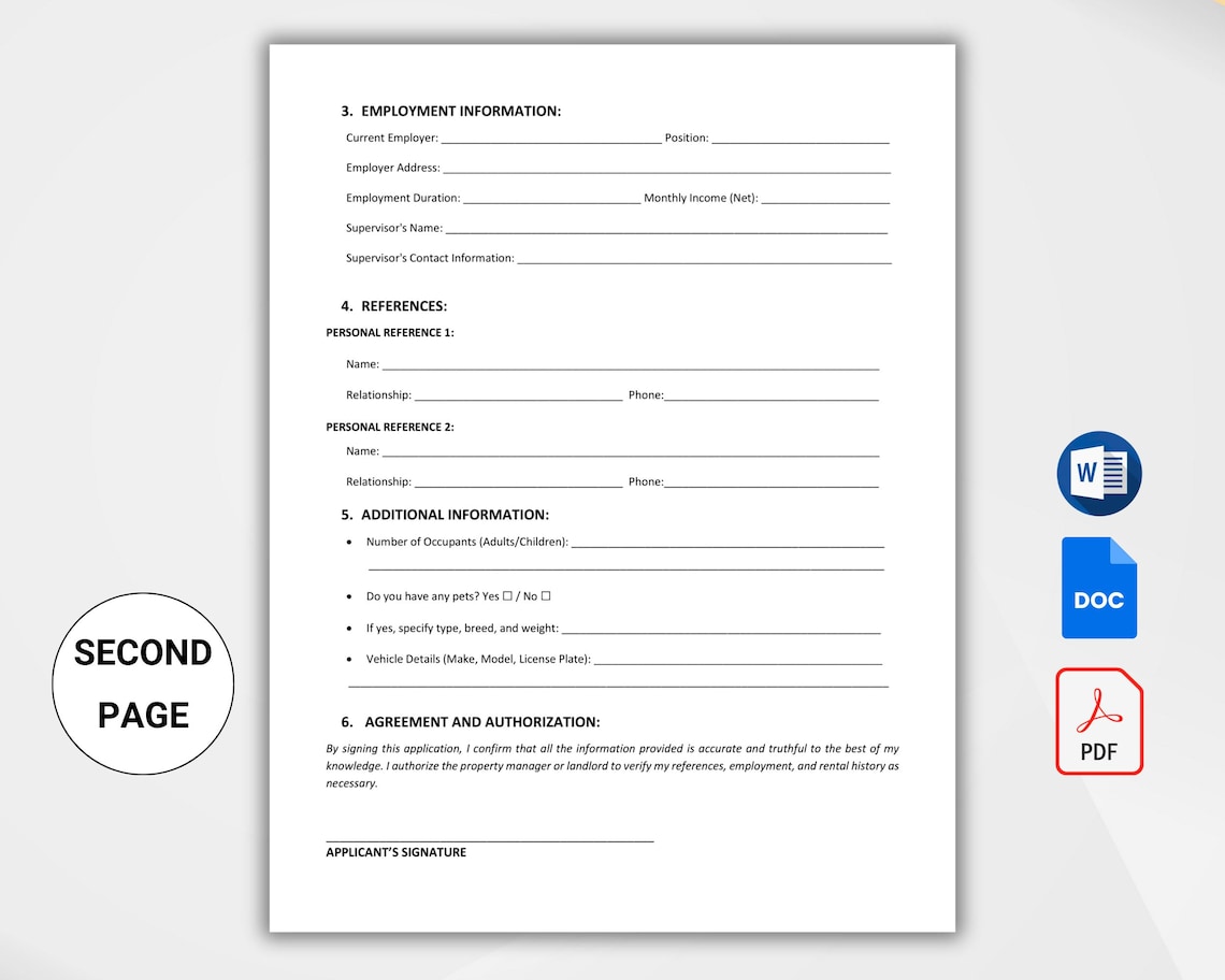 Editable Rental Property Application Form. Landlord Rental Application ...