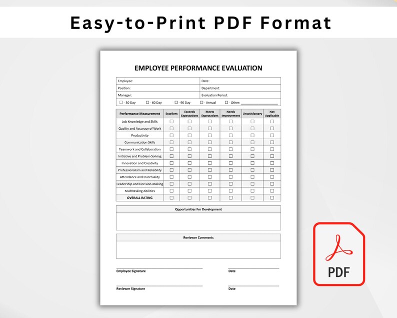Printable Employee Performance Evaluation. Employee Assessment ...