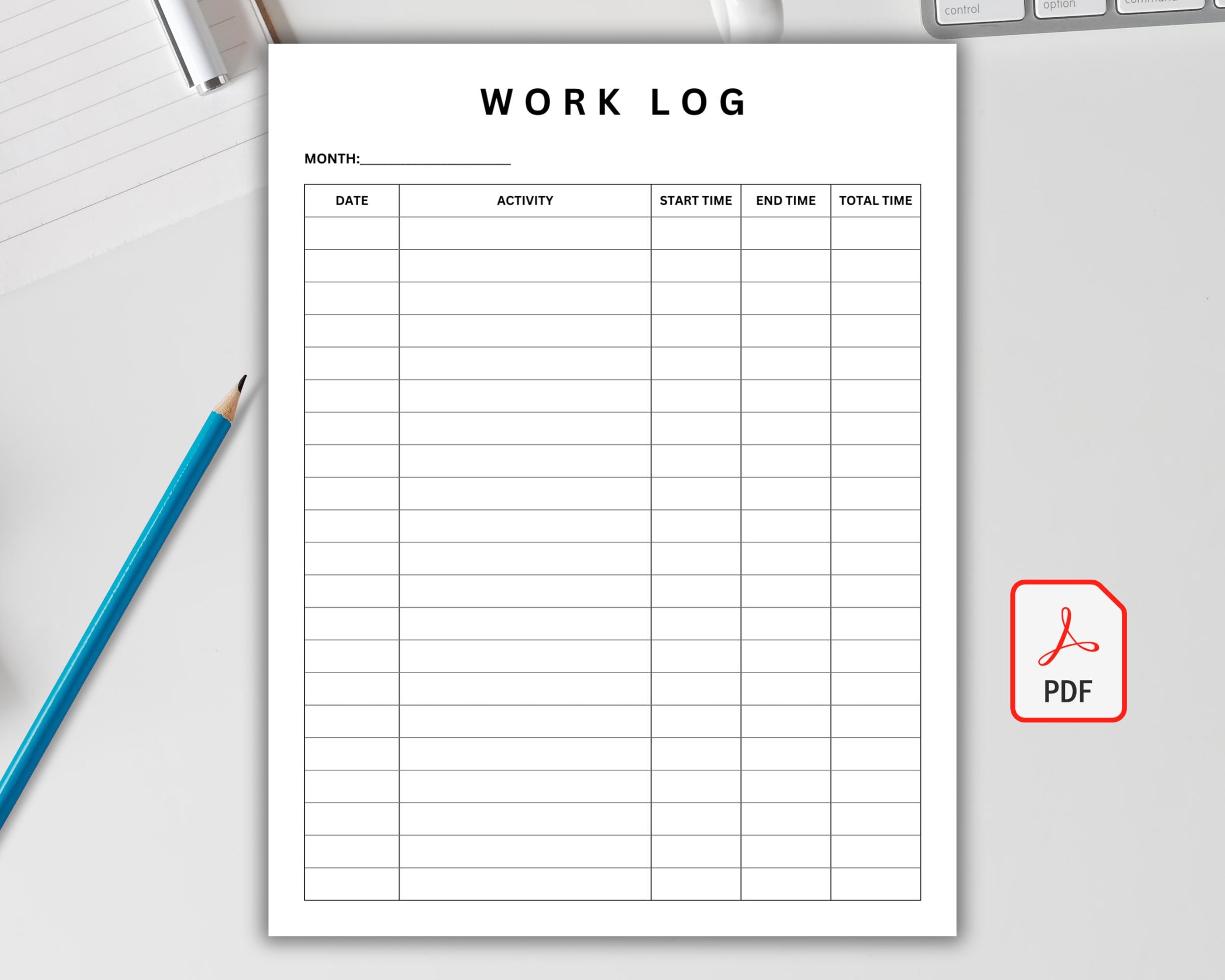 Printable Work Log for Work. Time Log. Time Tracker. Working Hours Log ...