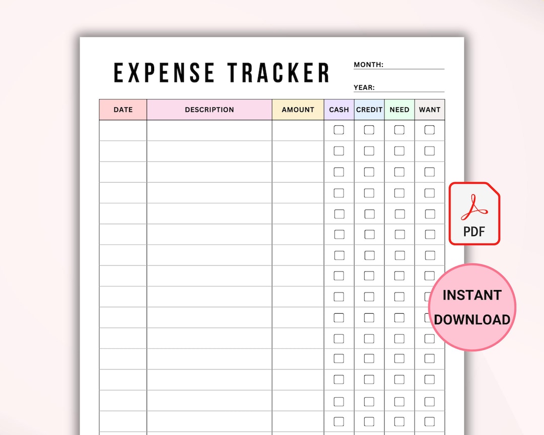 Simple Expense Log PRINTABLE, Expense Tracker, Monthly Budget Planner ...