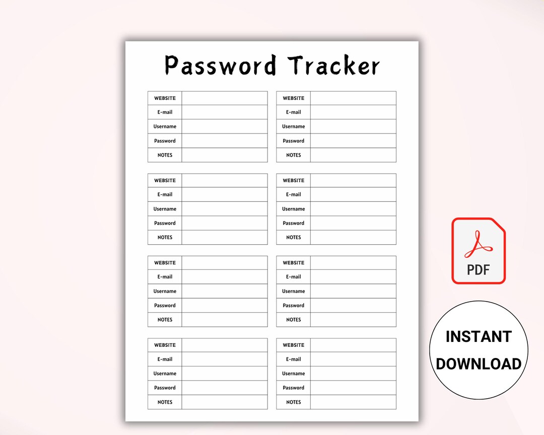 Simple Password Tracker Printable PDF, Password Log, Address Book ...