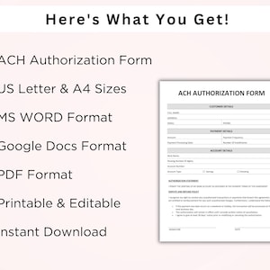 Printable ACH Authorization Form Template. Editable Debit Authorization ...