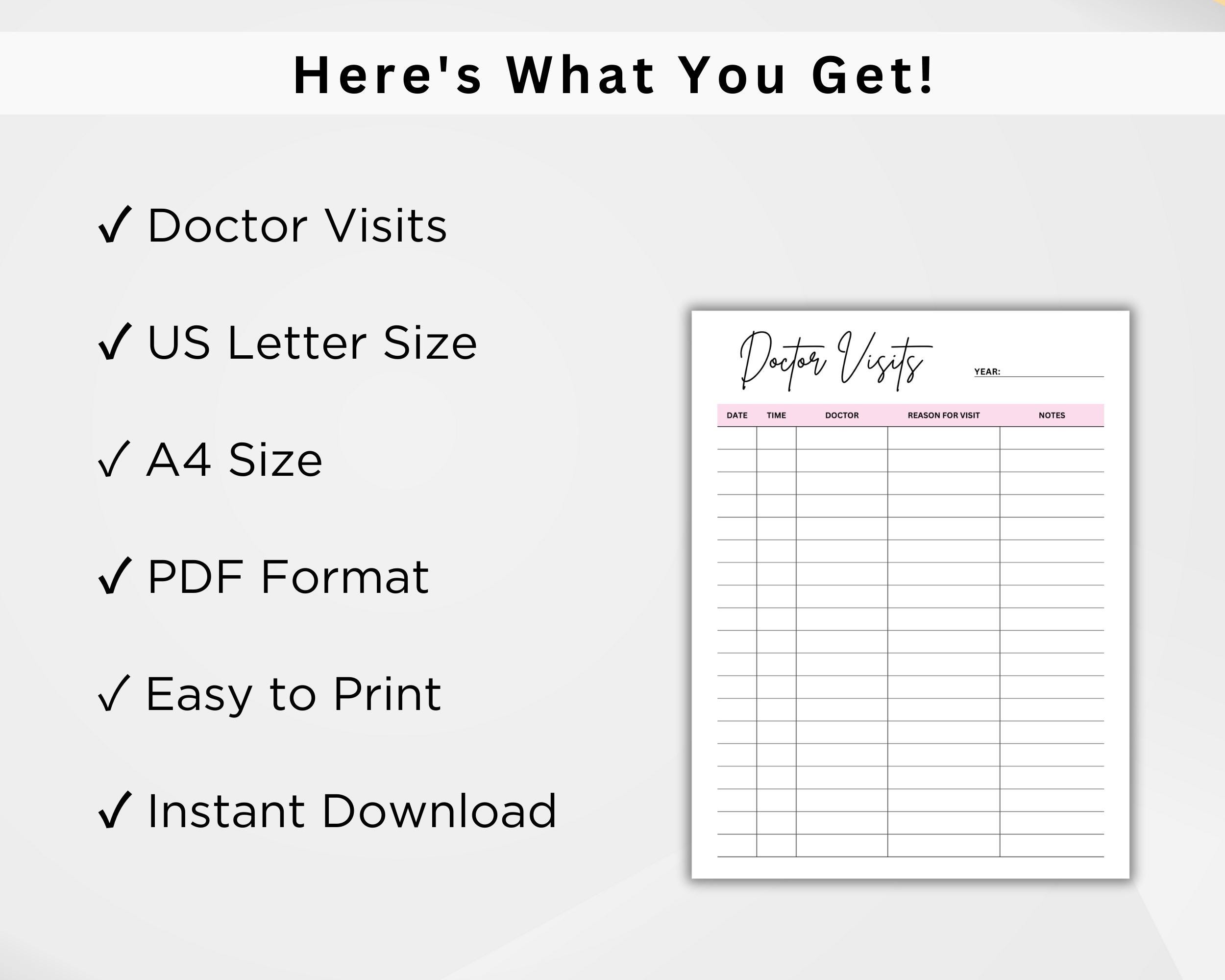 Printable Doctor Visit Tracker. Medical Record. Doctor Visit Notes ...