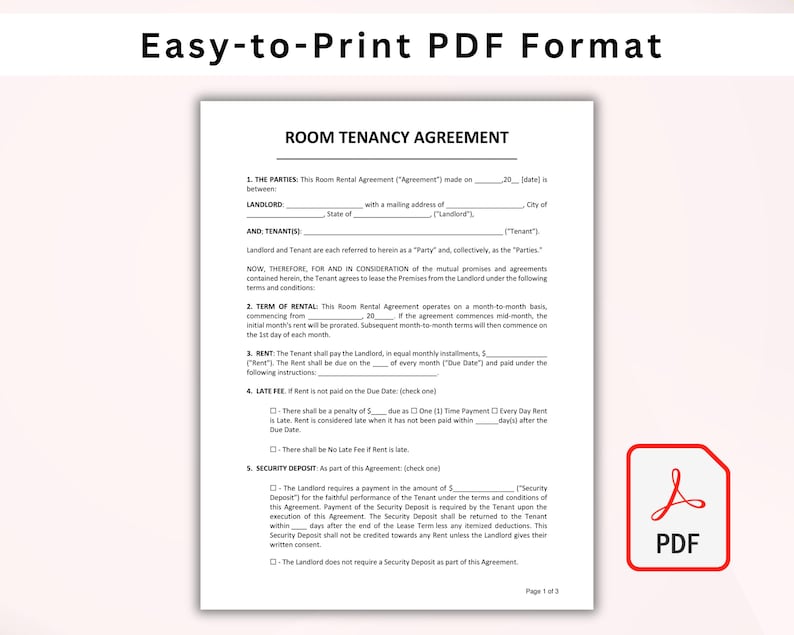 Room Tenancy Agreement Template Editable. Printable Room Rental ...