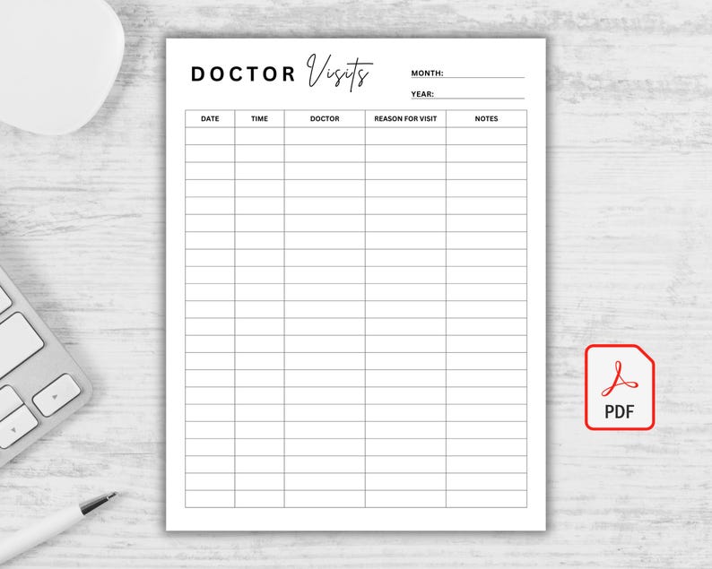 Doctor Visit Log: Printable Medical Appointment Tracker (PDF Template ...