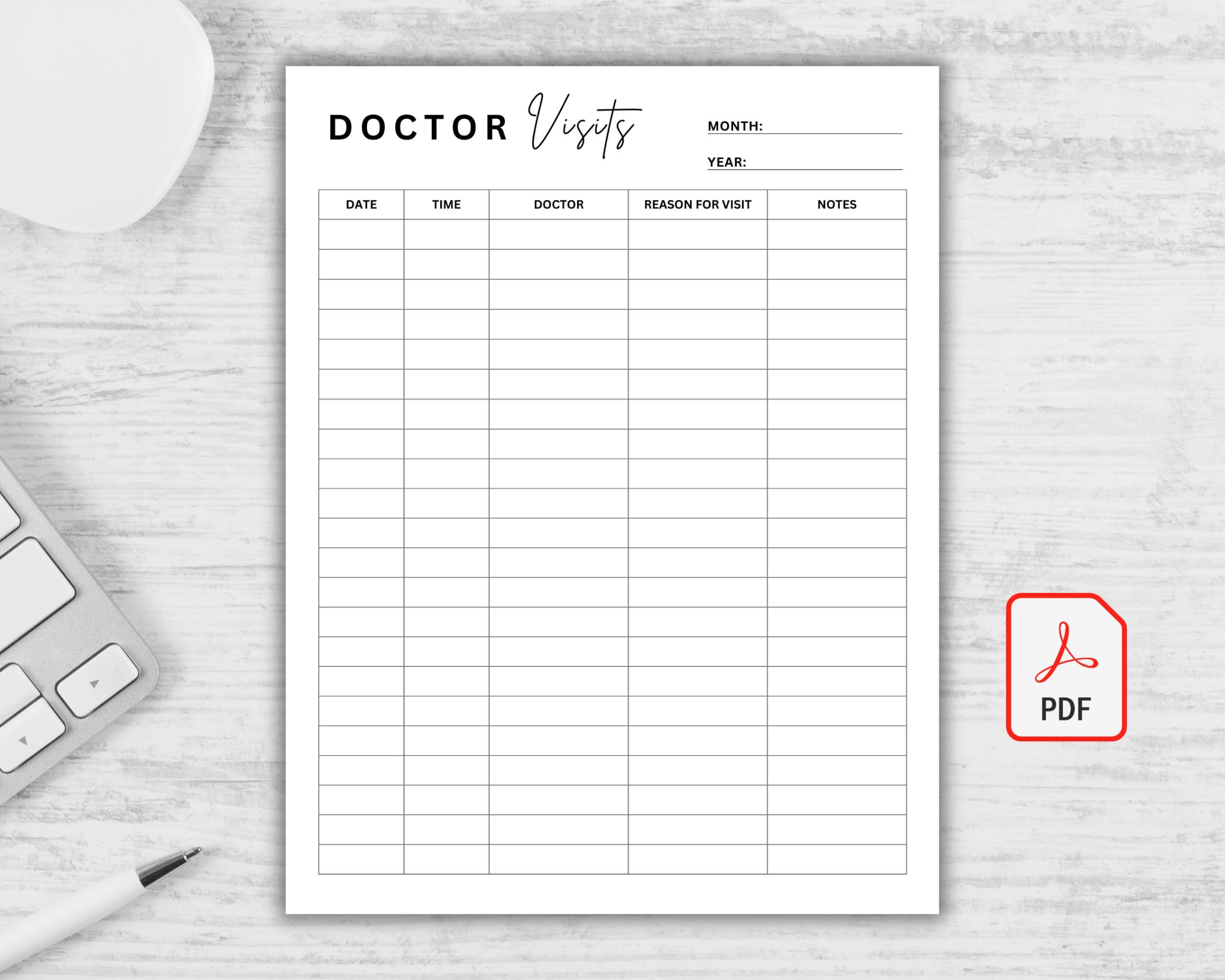 Doctor Visit Log: Printable Medical Appointment Tracker (PDF Template ...