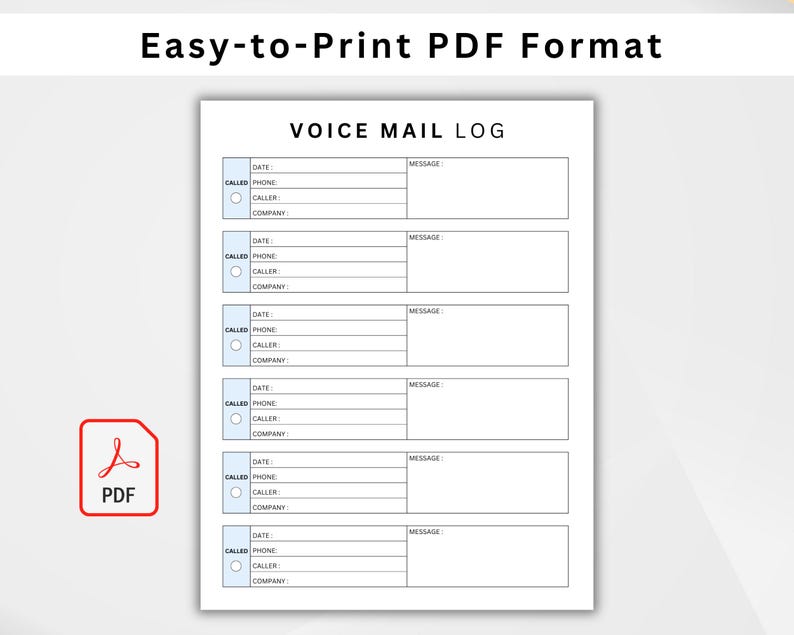 Voice Mail Log Template Printable PDF, Voicemail Tracker, Voice Mail ...