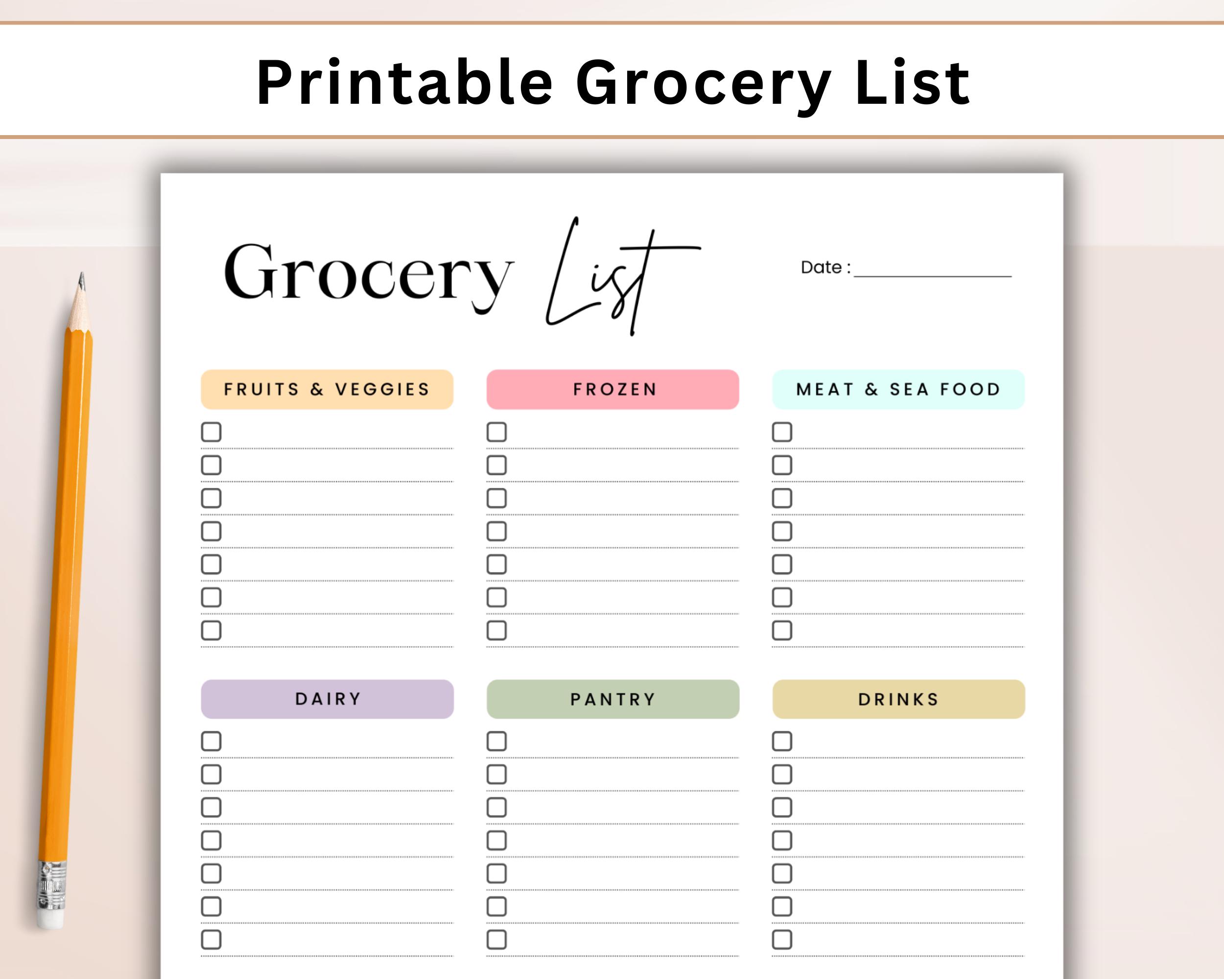 Grocery List Template. Shopping List. Grocery Checklist. Printable ...