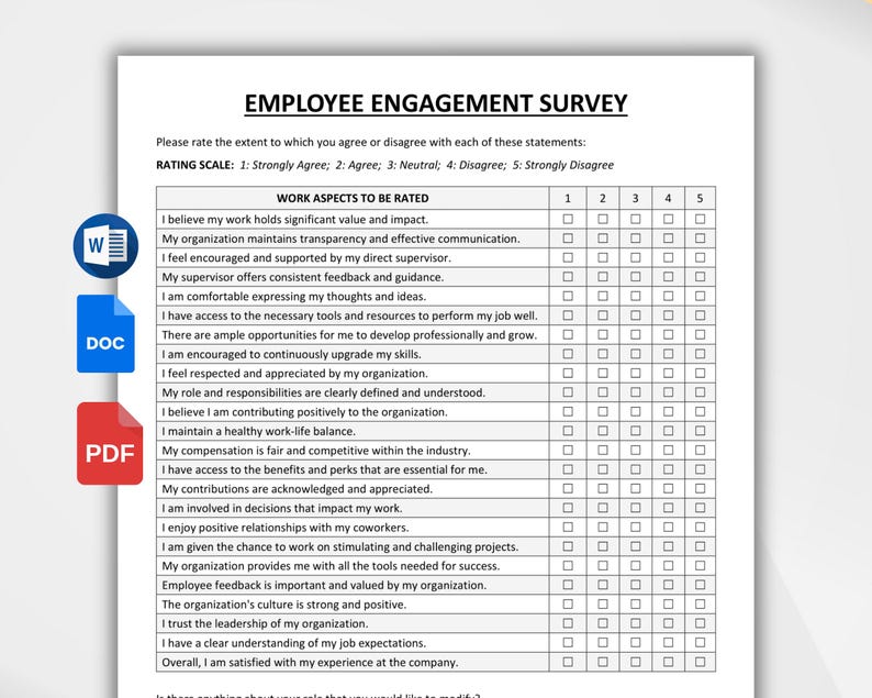 Editable Employee Engagement Survey Template. HR Survey. Employee ...