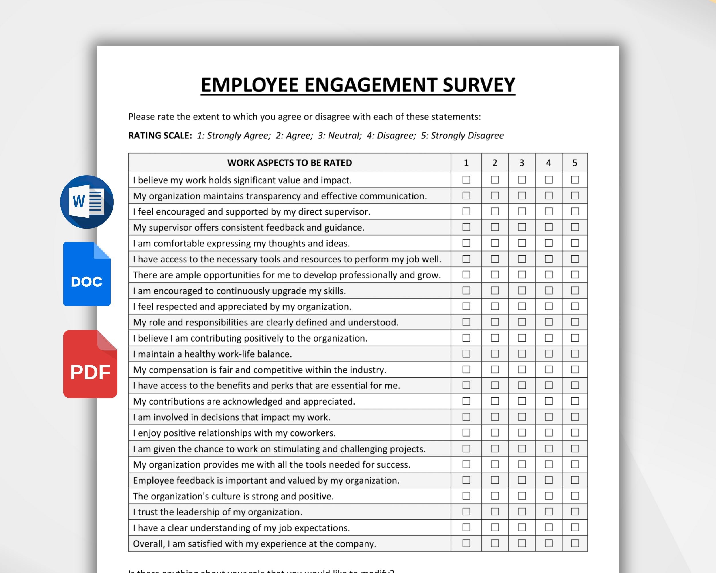 Editable Employee Engagement Survey Template. HR Survey. Employee ...