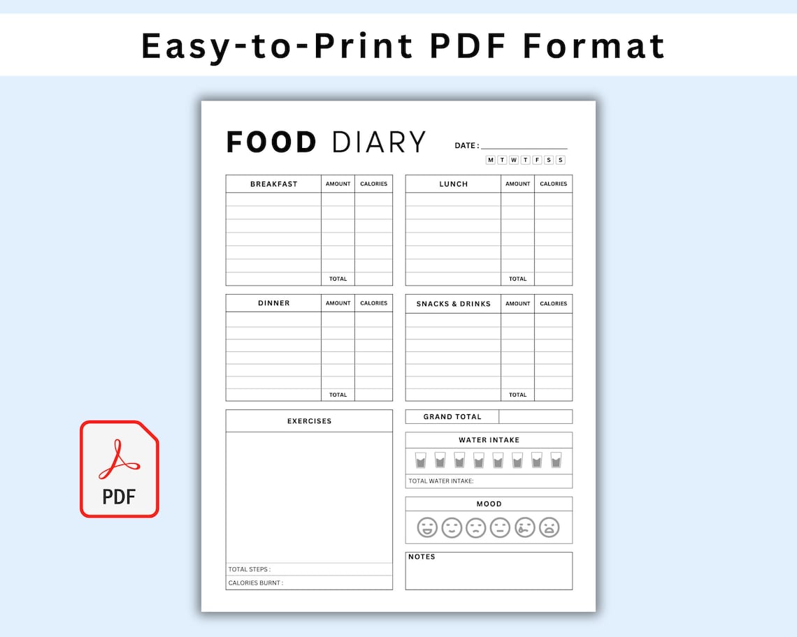 Printable Daily Food Journal. Daily Calorie Tracker. Calorie Counting ...