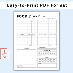 Printable Daily Food Journal. Daily Calorie Tracker. Calorie Counting ...
