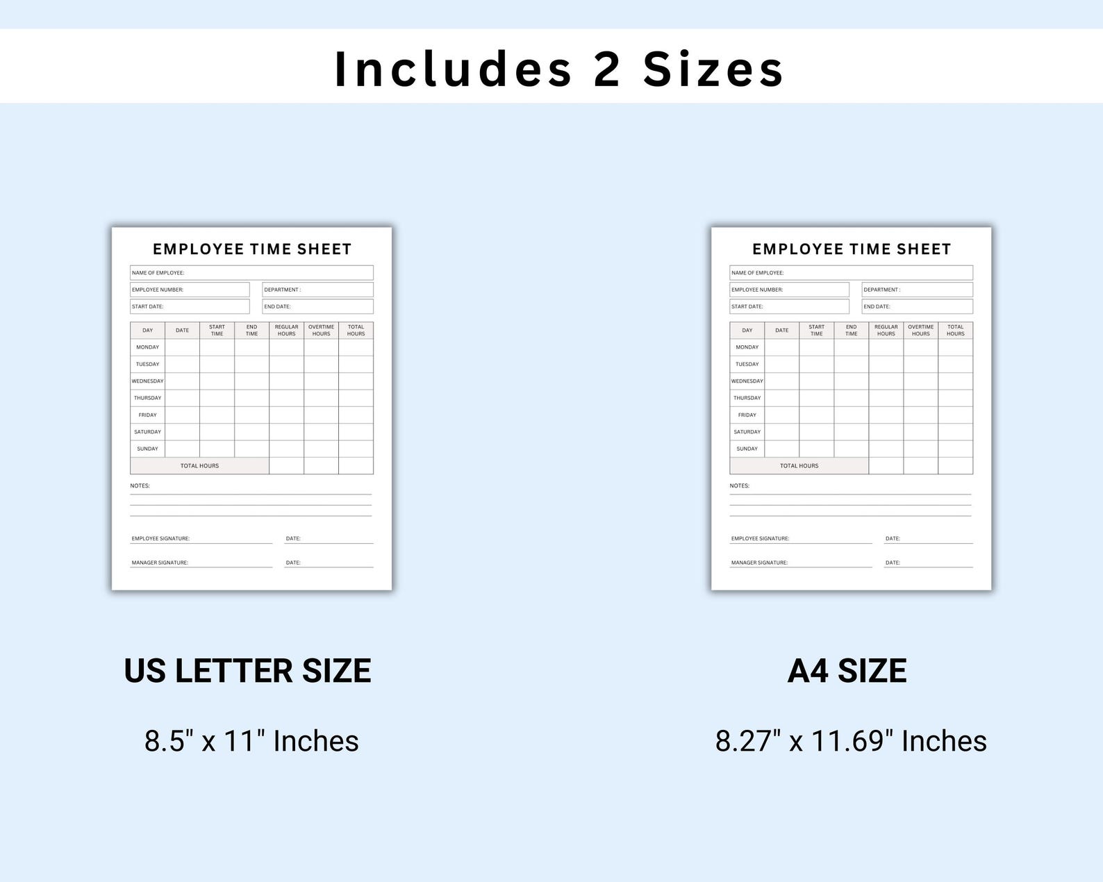 Printable Employee Time Sheet | Weekly Timesheet Template | Staff Work ...