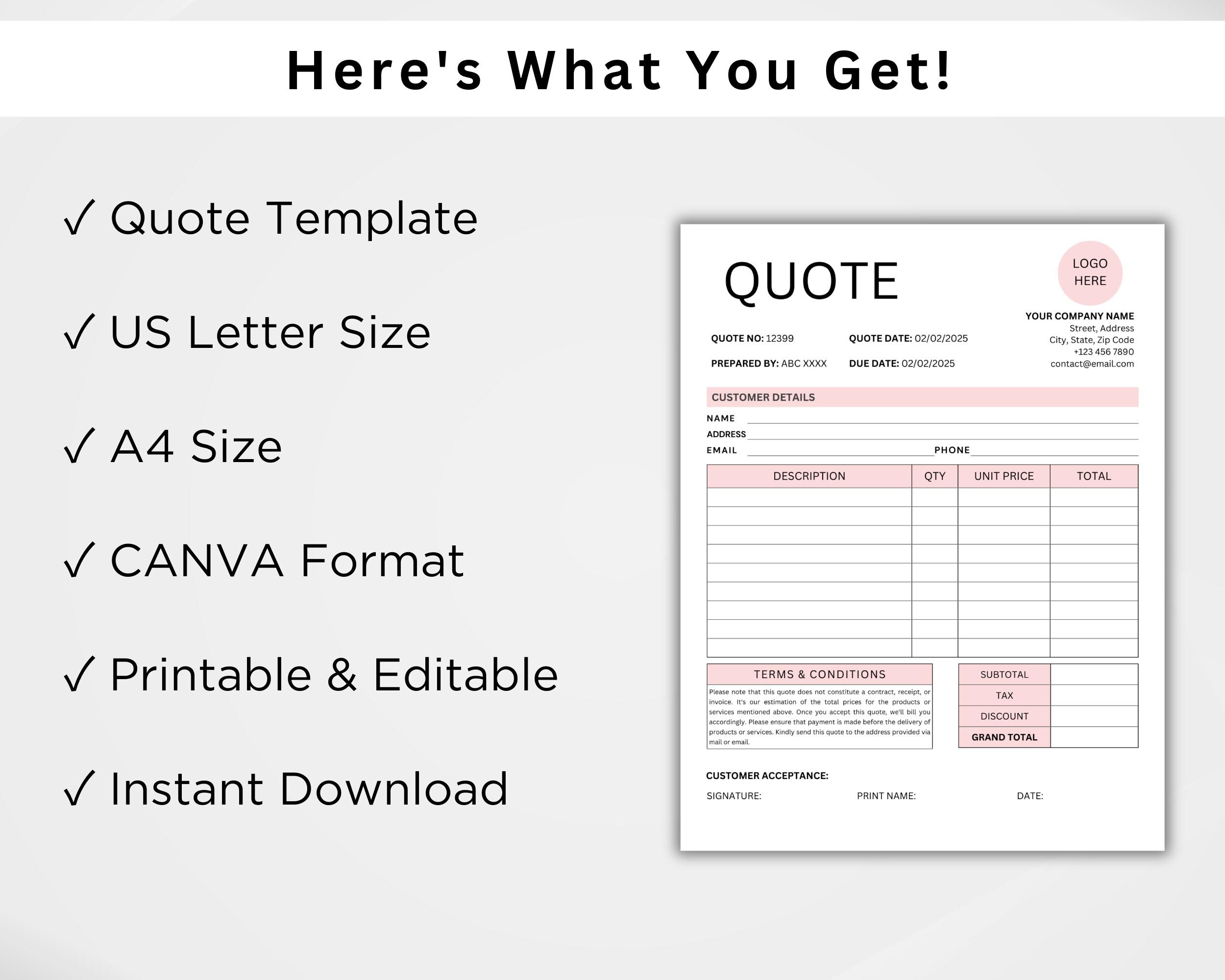 Quote Template. Quote Form. Job Quote. Job Proposal. Small Business ...