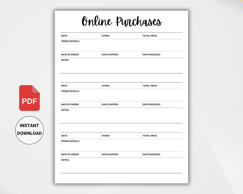 Online Purchases Tracker Printable | Online Shopping Tracker | Order Tracker Template | Package ...