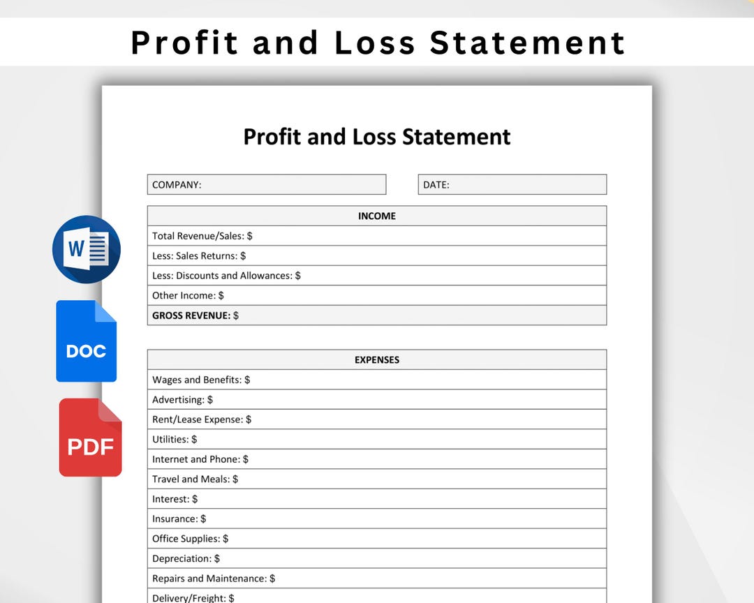 EDITABLE Profit and Loss Statement Template. Small Business Income ...