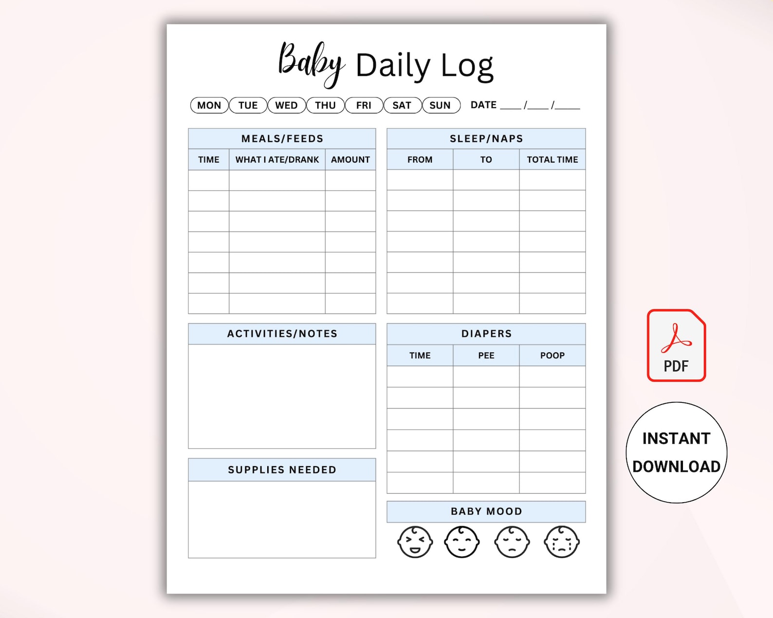 Baby Daily Log Printable, Infant Daily Log, Newborn Baby Tracker, Baby ...