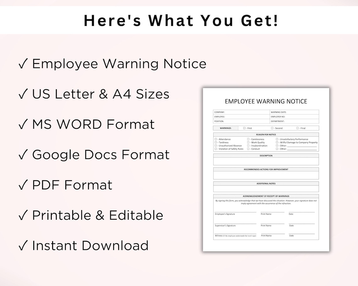 Employee Warning Notice. Printable Employee Write Up. Employee ...