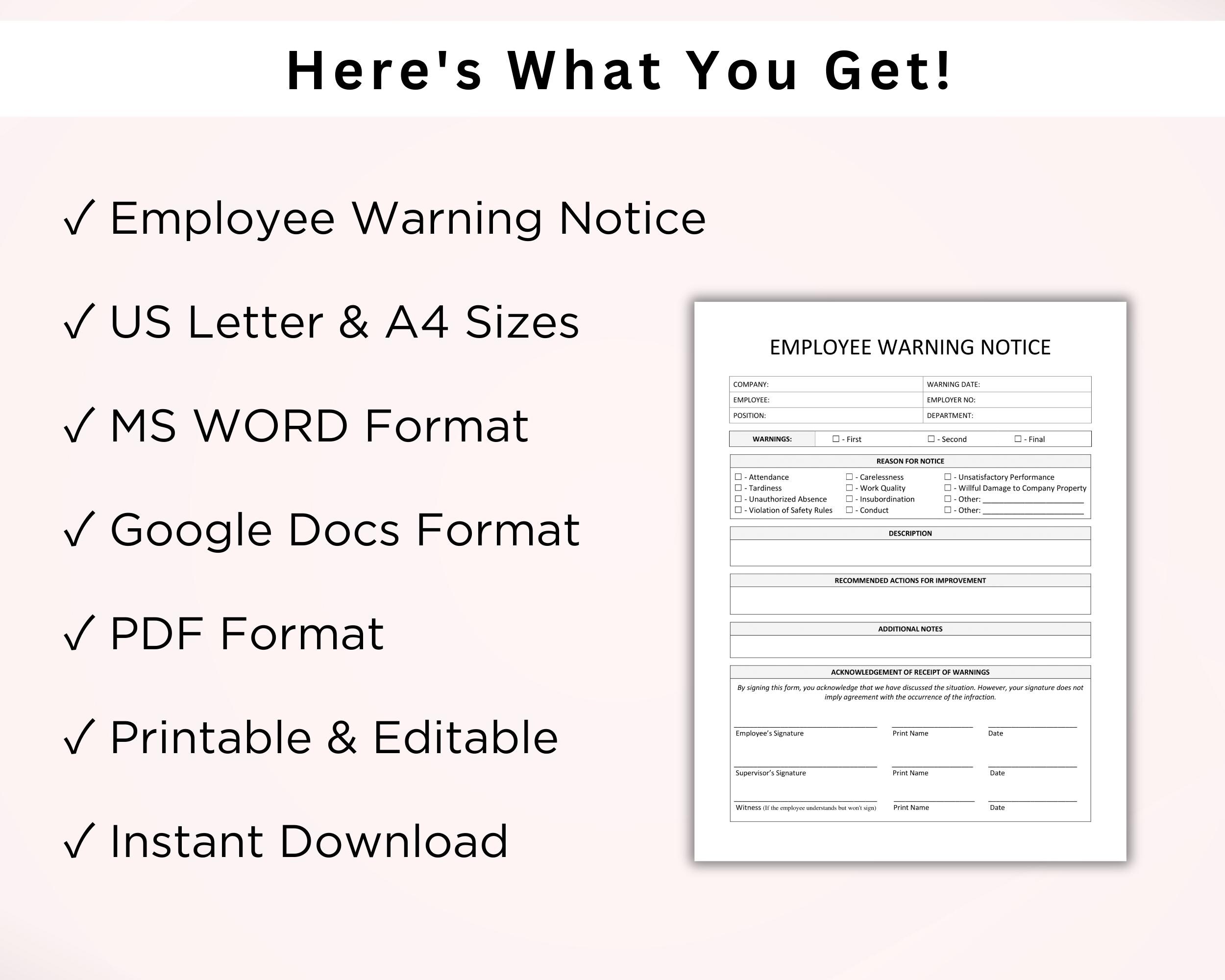 Employee Warning Notice. Printable Employee Write Up. Employee ...