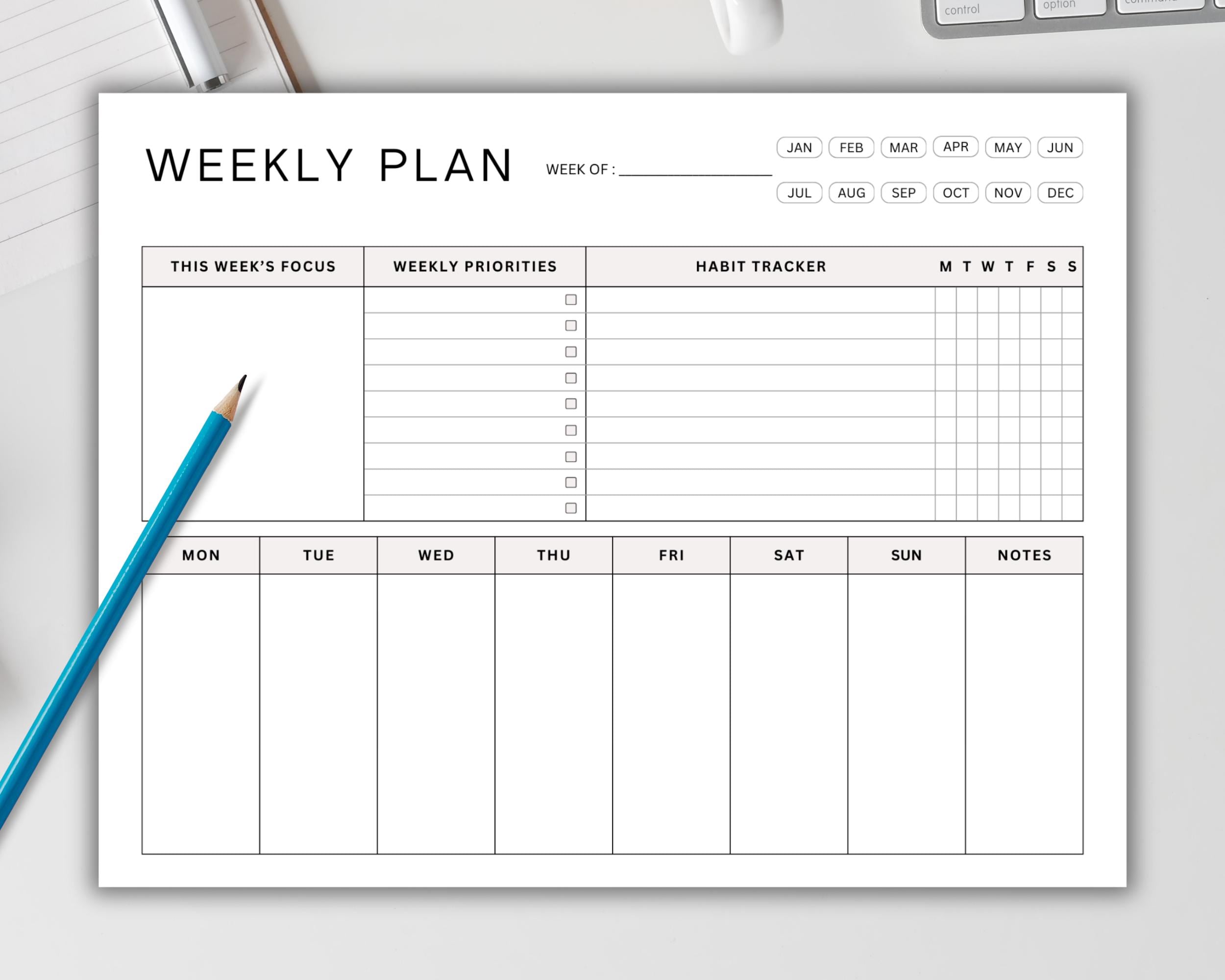 Weekly Planner Landscape Printable | Undated Week to Do List | Weekly ...