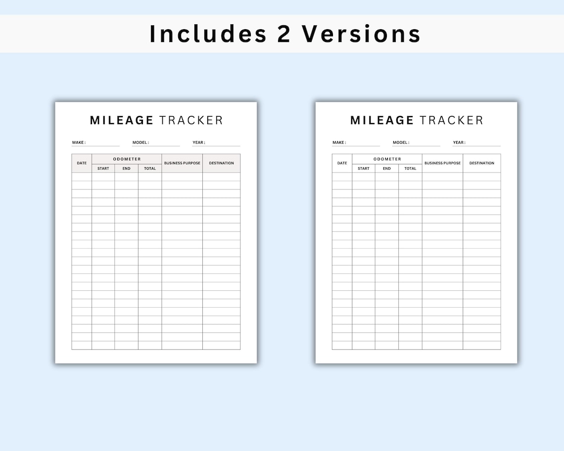 Business Mileage Tracker Printable: Car Mileage Log (PDF) - Etsy