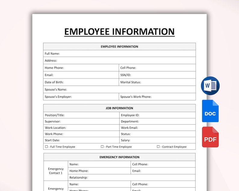 Employee Information Form. New Hire Forms. HR Templates. Employee ...