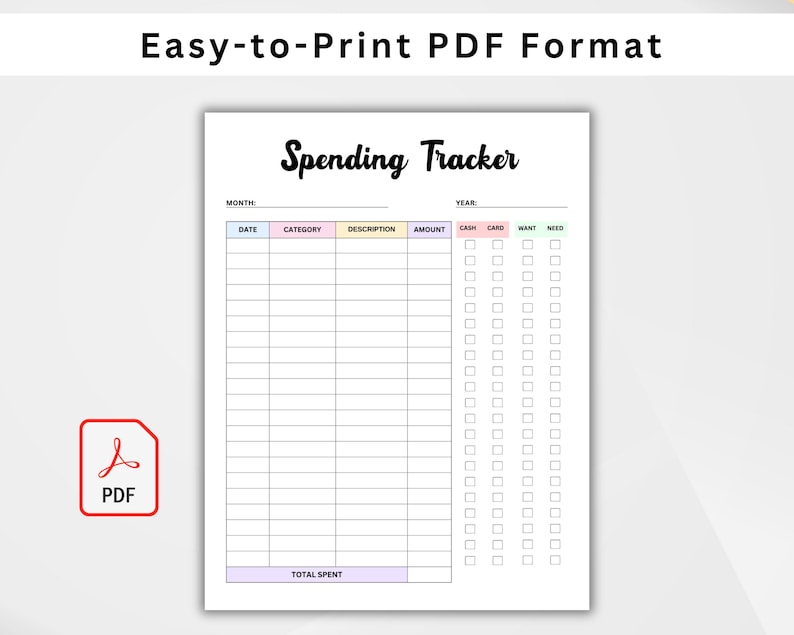 Monthly Spending Tracker Printable PDF. Expense Tracker. Monthly Budget ...