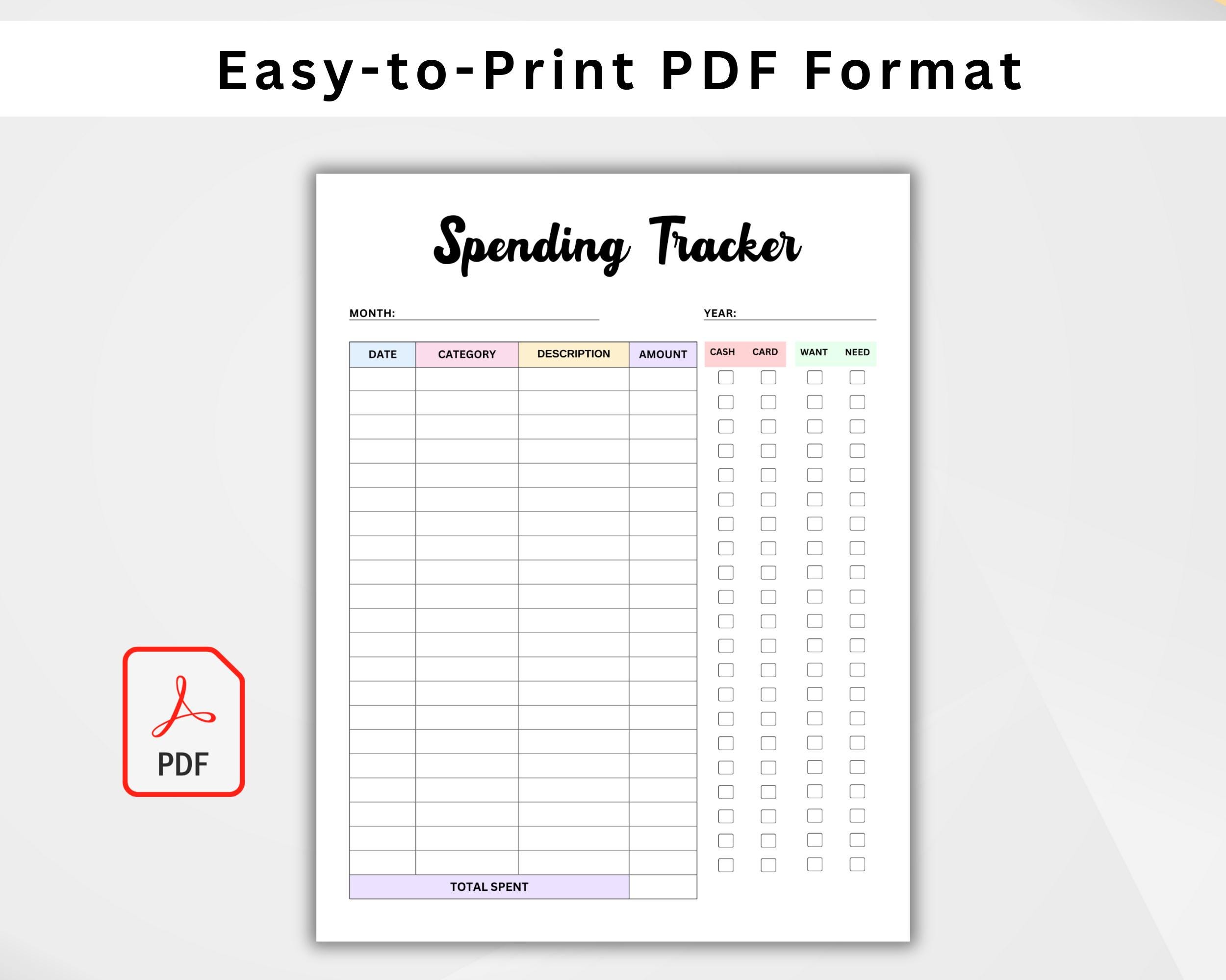 Monthly Spending Tracker Printable PDF. Expense Tracker. Monthly Budget ...