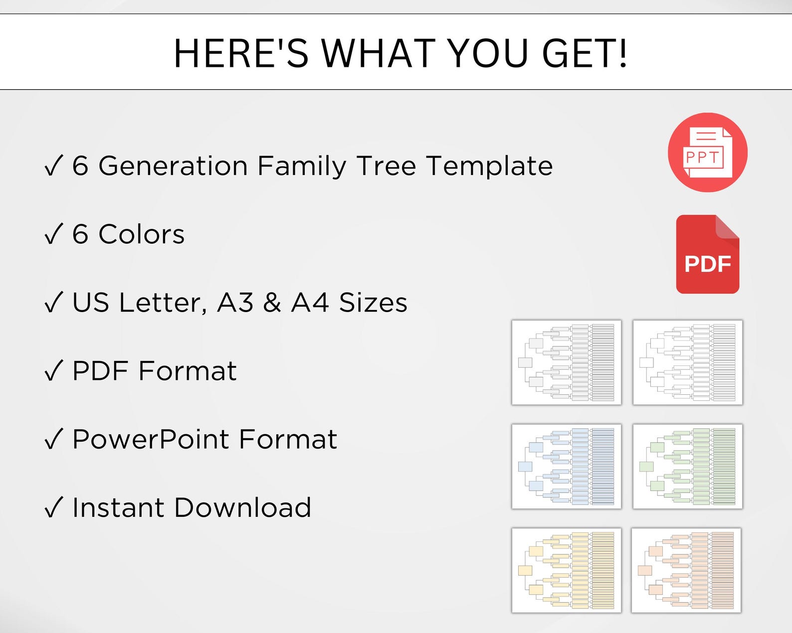 6 Generations Family Tree Chart. Printable Family Tree Templates ...