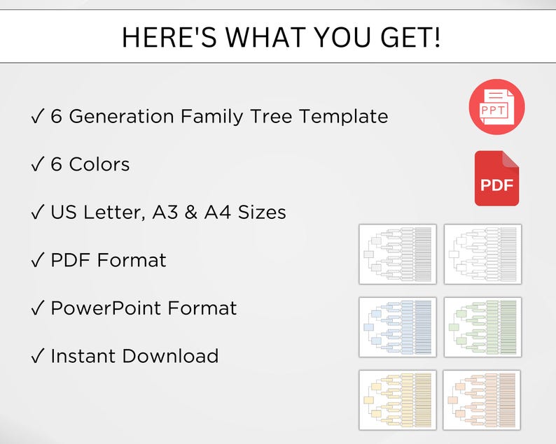 6 Generations Family Tree Chart. Printable Family Tree Templates ...